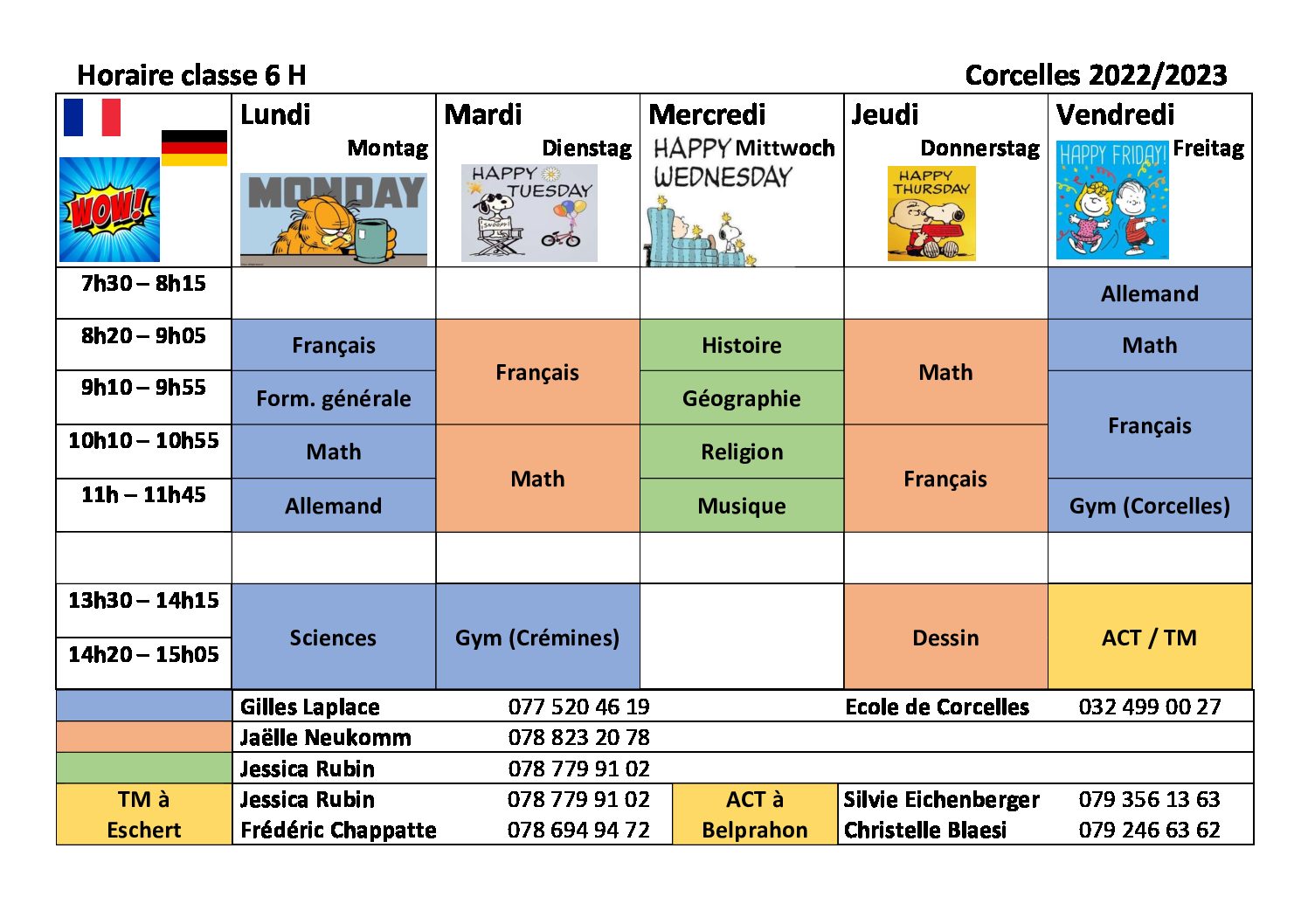 Horaires des classes - Syndicat Scolaire du Grand-Val